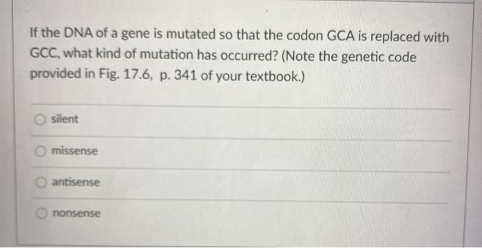 Solved Which of the following is altered when a mutation | Chegg.com