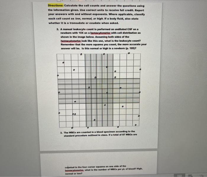 Solved Directions Calculate the cell counts and answer the | Chegg.com