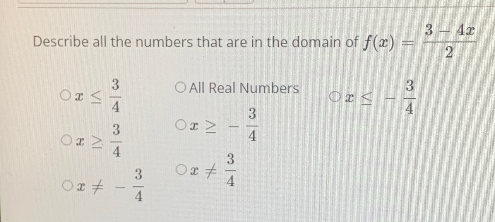 Solved Describe all the numbers that are in the domain of | Chegg.com