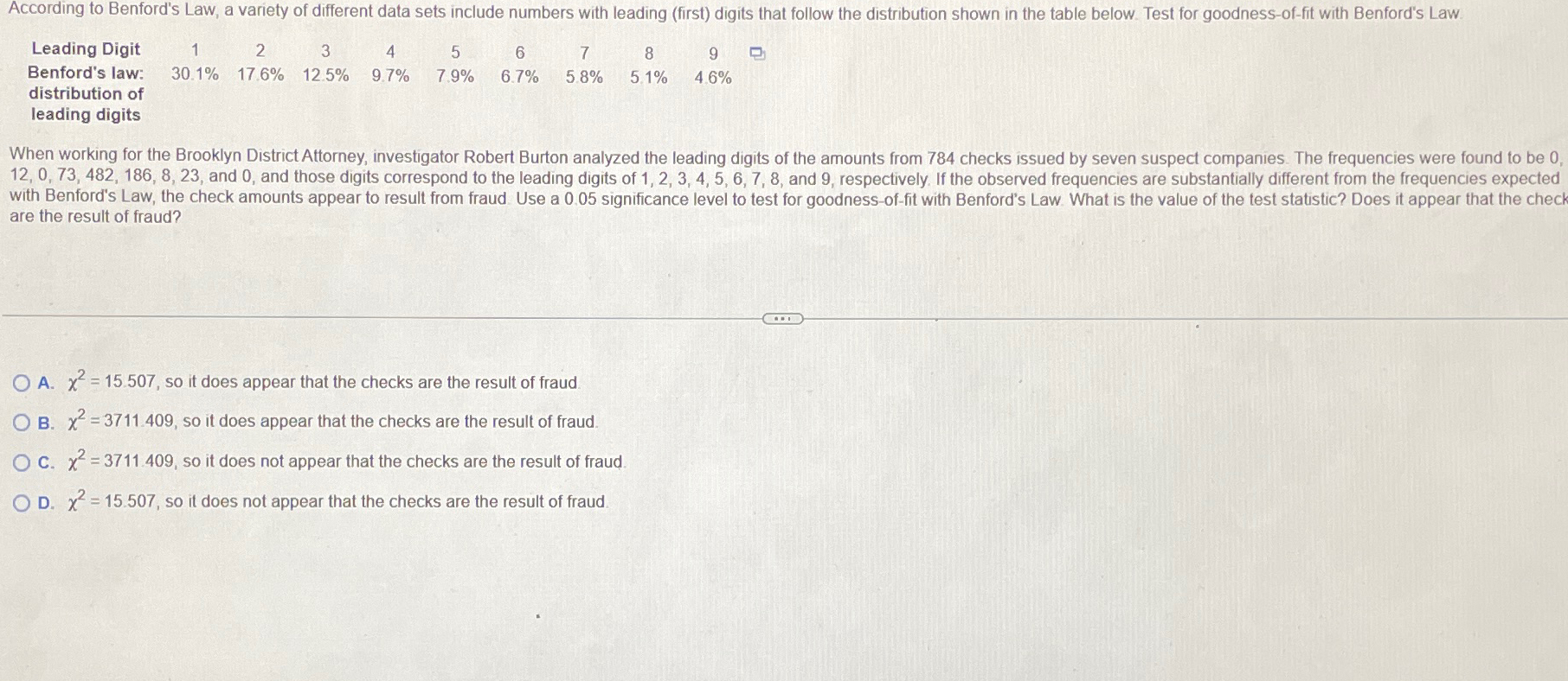 Solved According to Benford's Law, a variety of different | Chegg.com