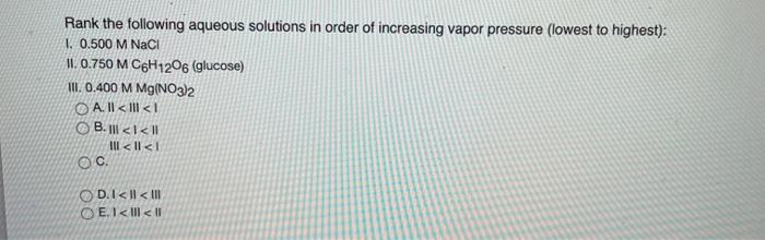 Solved Rank the following aqueous solutions in order of | Chegg.com