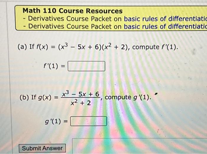 Solved Math 110 Course Resources - Derivatives Course Packet | Chegg.com