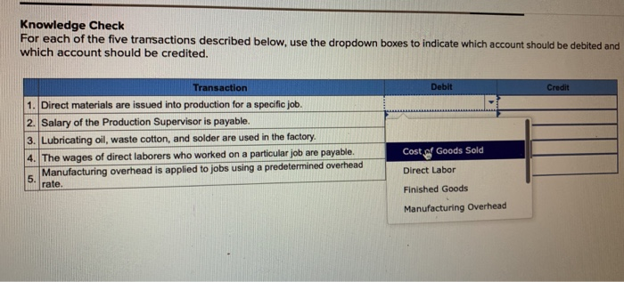 Solved Knowledge Check For each of the five transactions | Chegg.com