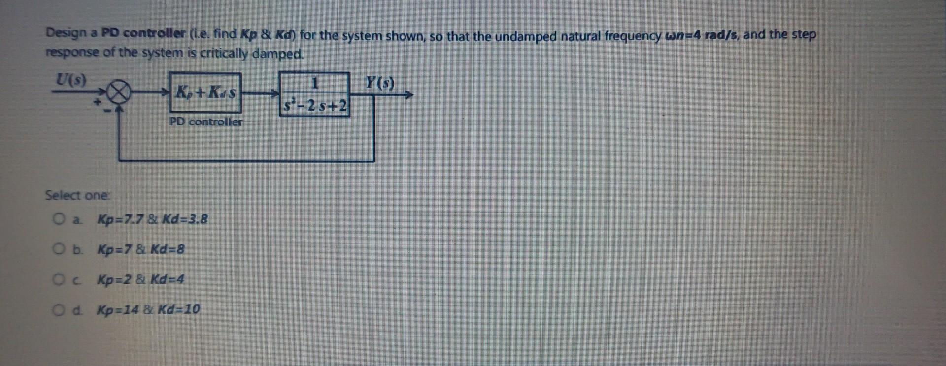 Solved Design a PD controller (i.e. find Kp&Kd ) for the | Chegg.com