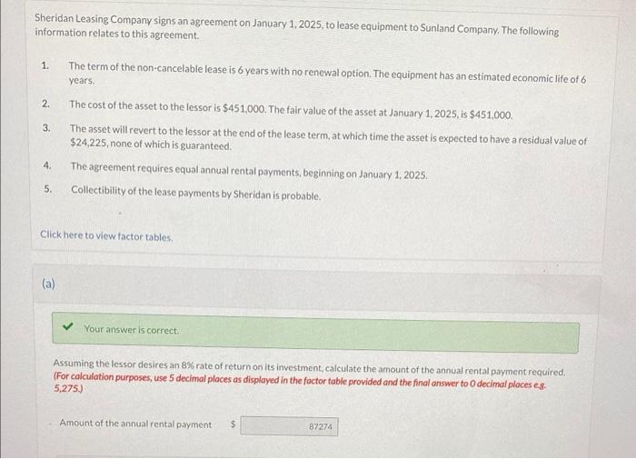 Solved Sheridan Leasing Company signs an agreement on | Chegg.com