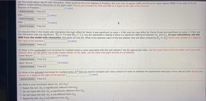 Solved A two-way analysis of variance model with interaction | Chegg.com