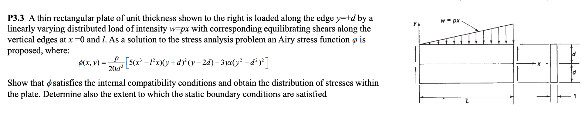 Solved P3.3 ﻿A thin rectangular plate of unit thickness | Chegg.com