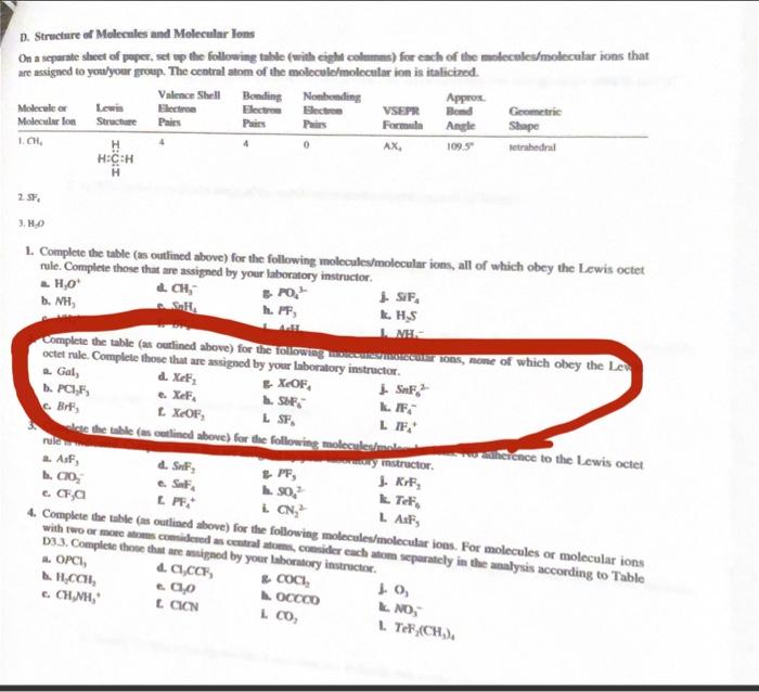 Solved D. Structure of Molecules and Molecular lons On a | Chegg.com