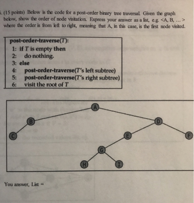 Solved 5. (15 points) Below is the code for a post-order | Chegg.com