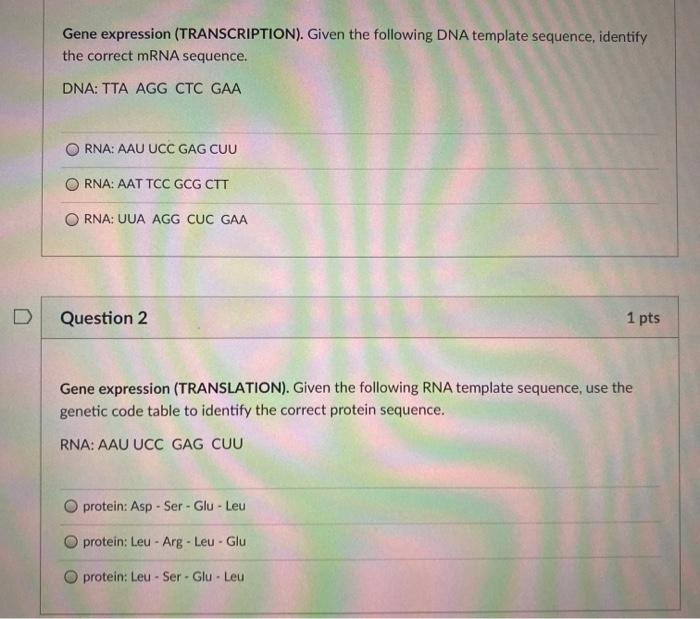 Solved Gene expression (TRANSCRIPTION). Given the following | Chegg.com