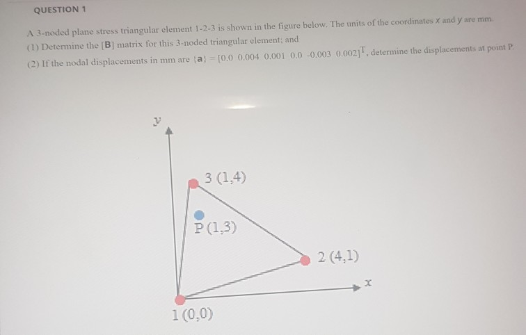 Solved QUESTION 1 A 3-noded plane stress triangular element | Chegg.com