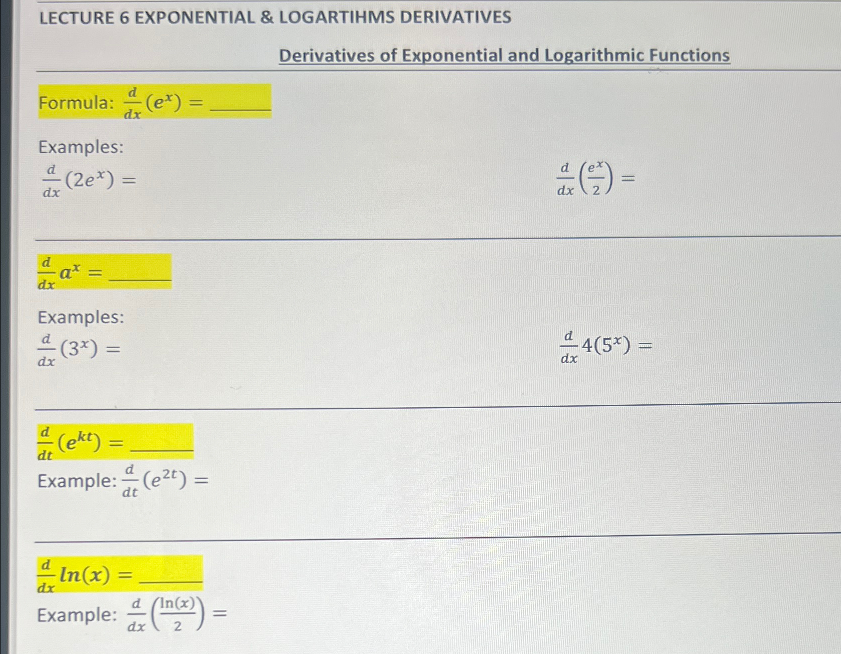 Solved LECTURE 6 ﻿EXPONENTIAL & LOGARTIHMS | Chegg.com