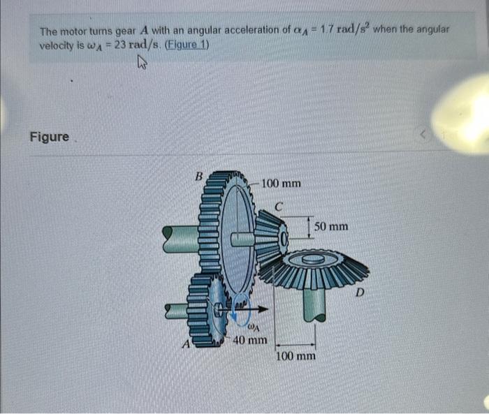 Solved The motor turns gear A with an angular acceleration | Chegg.com