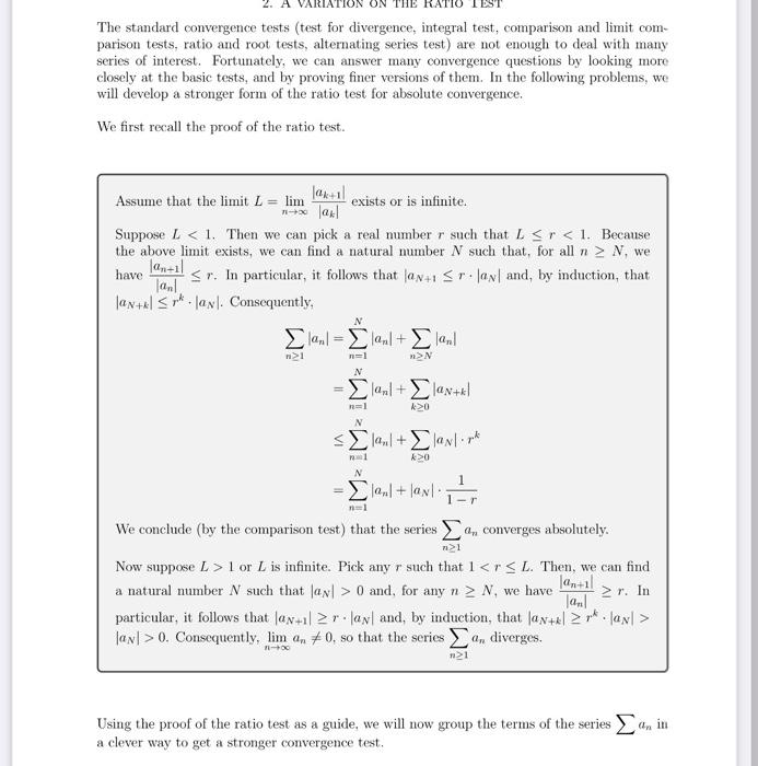 Solved EST The standard convergence tests (test for | Chegg.com