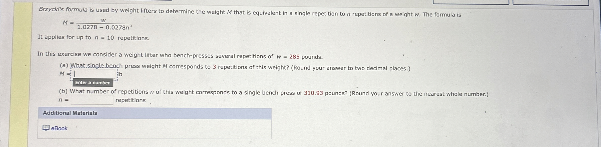 Solved Brzycki's formula is used by weight lifters to | Chegg.com