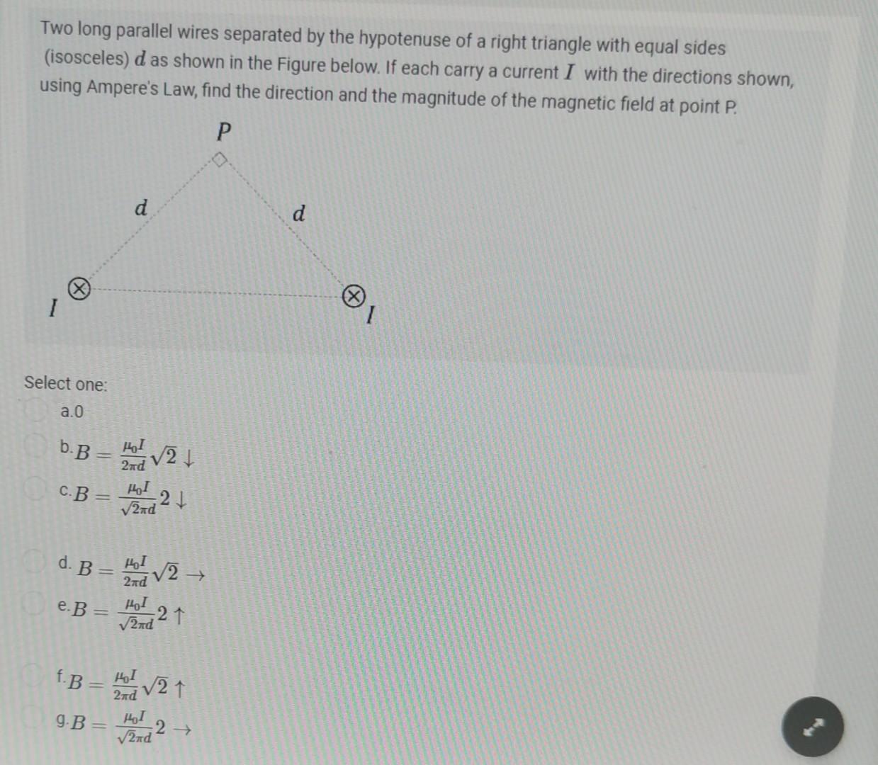 Solved Two long parallel wires separated by the hypotenuse | Chegg.com