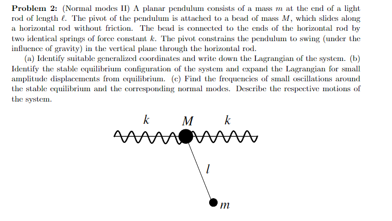 Solved Problem 2: (Normal modes II) Λ ﻿planar pendulum | Chegg.com