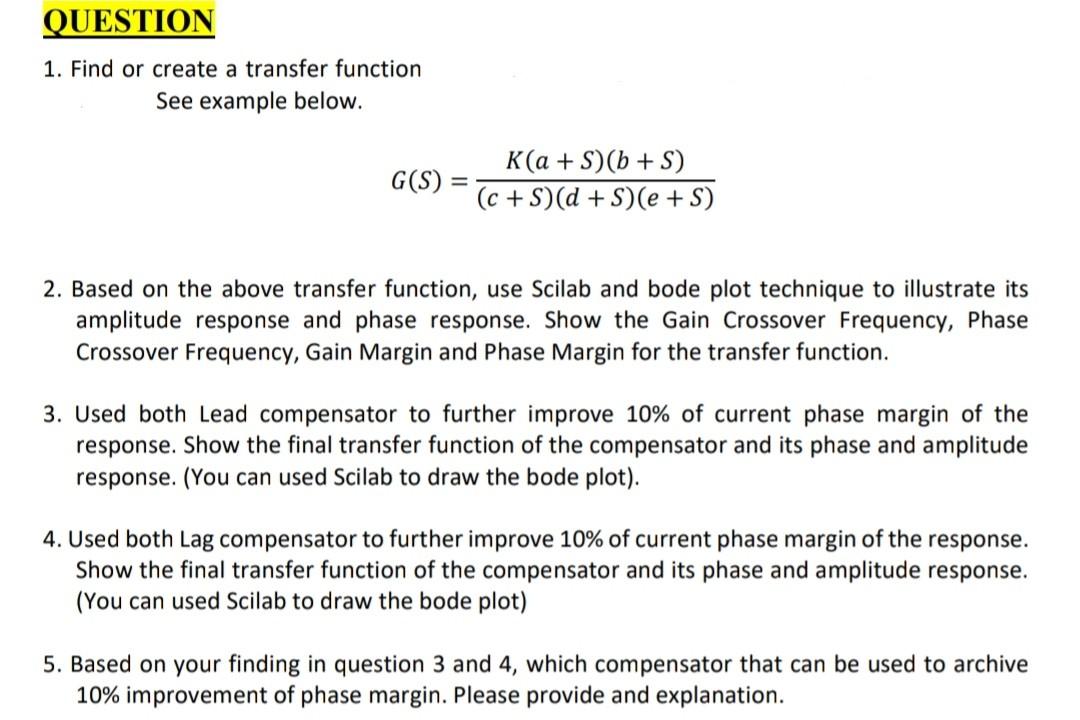 1. Find or create a transfer function See example | Chegg.com