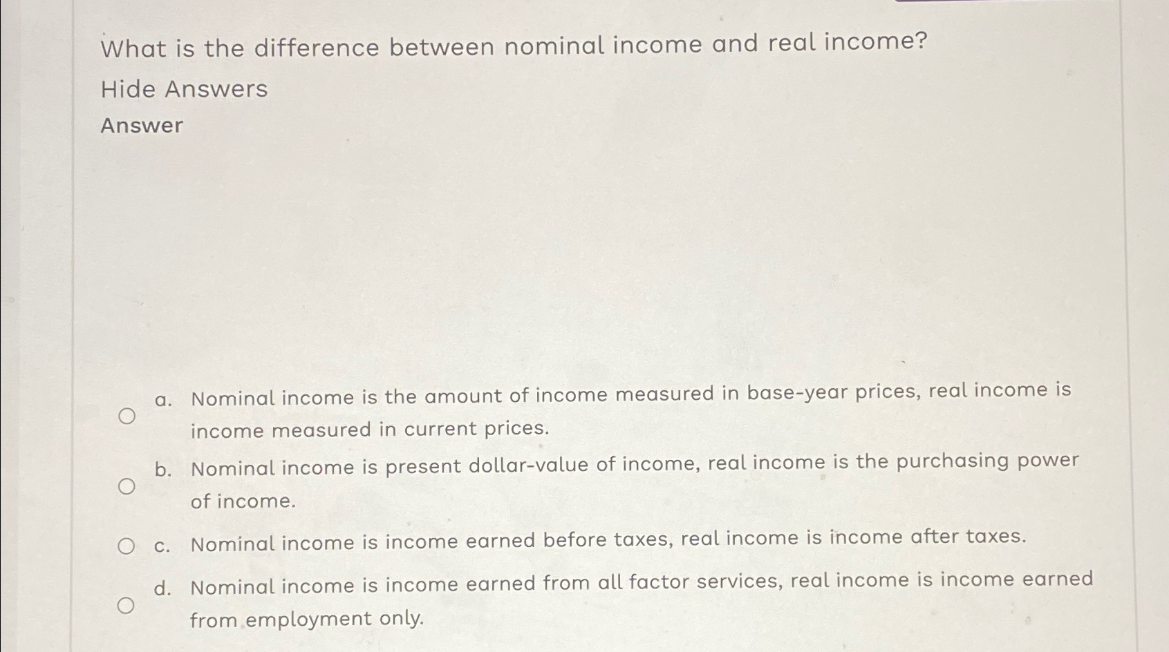 Solved What is the difference between nominal income and | Chegg.com
