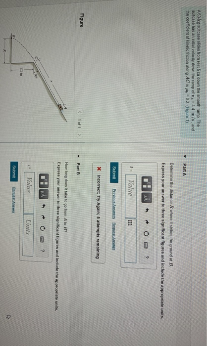Solved A 60 kg suitcase slides from rest 5 m down the smooth | Chegg.com