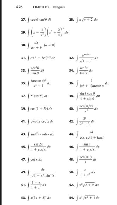 Solved 426 CHAPTER 5 Integrals 27. ∫sec2θtan3θdθ 28. ∫xx+2dx | Chegg.com