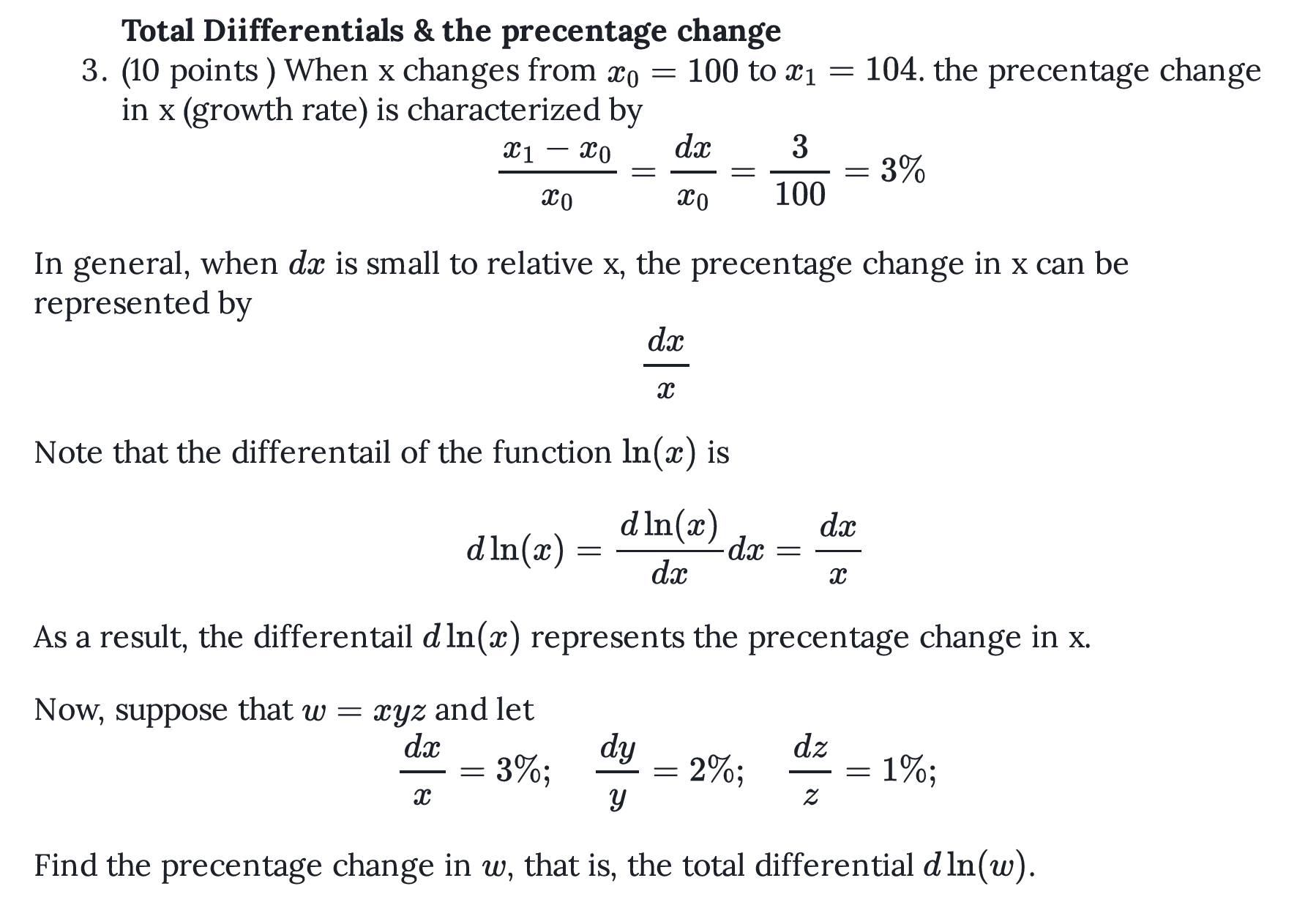 Solved Total Diifferentials & the precentage change(10 | Chegg.com