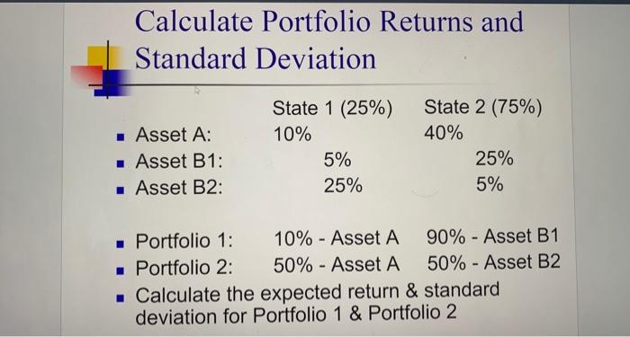 Solved Calculate Portfolio Returns and Standard Deviation | Chegg.com