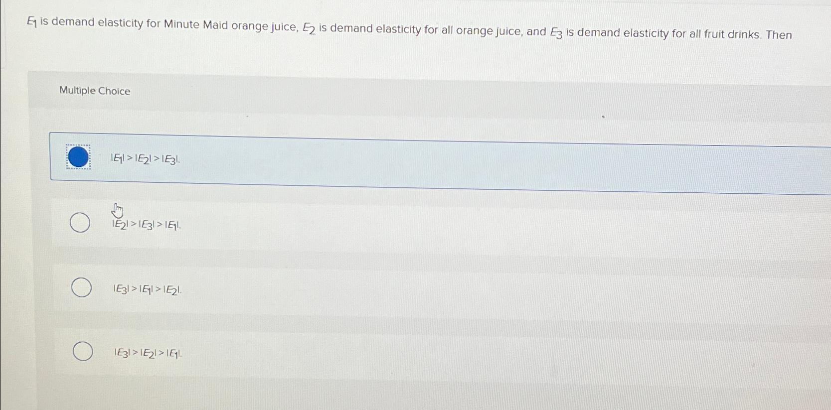 Solved E1 ﻿is demand elasticity for Minute Maid orange | Chegg.com