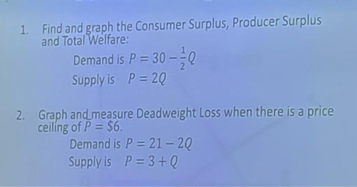 Solved 1. Find and graph the Consumer Surplus, Producer | Chegg.com