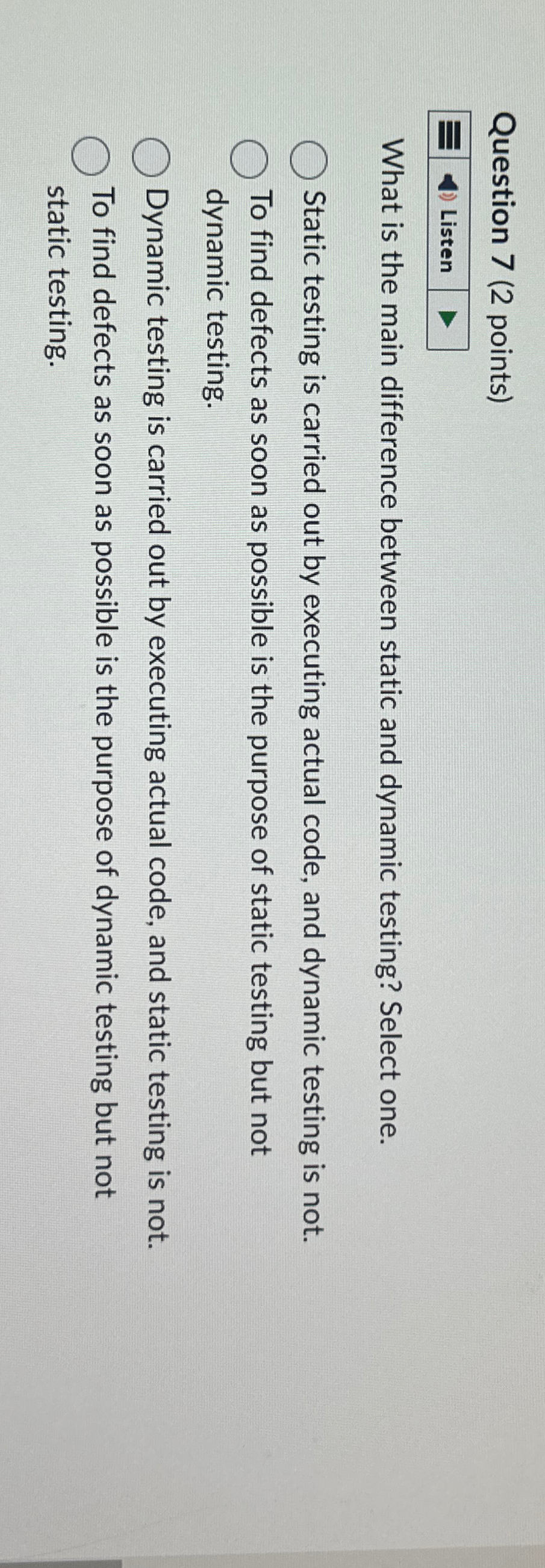 Solved Question 7 (2 ﻿points)What is the main difference | Chegg.com