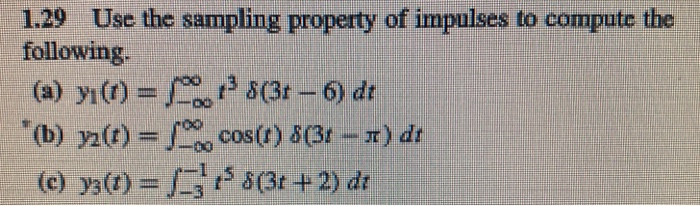 Solved 1.29 Use the sampling property of impulses to compute | Chegg.com
