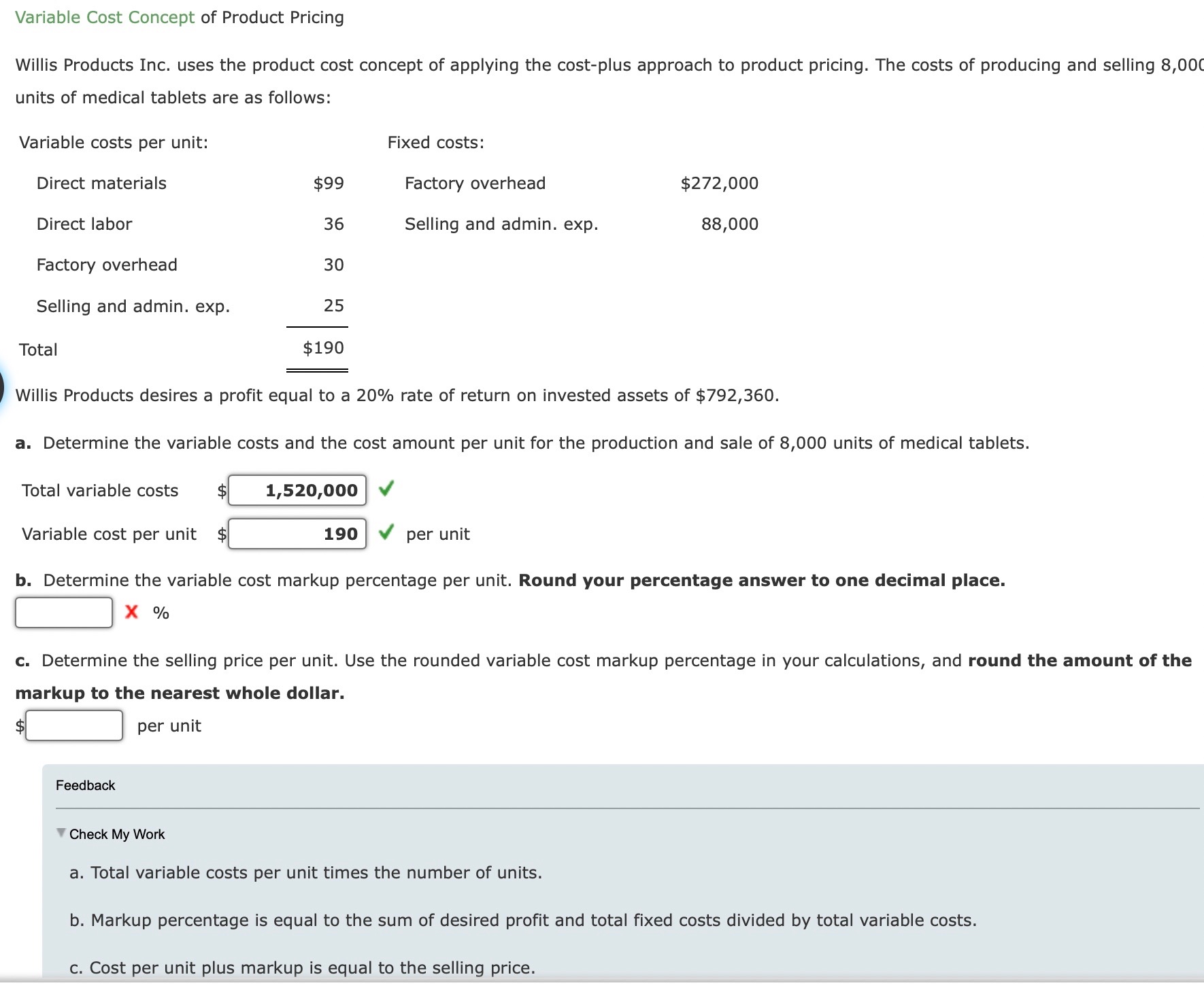 Solved Variable Cost Concept of Product PricingWillis | Chegg.com