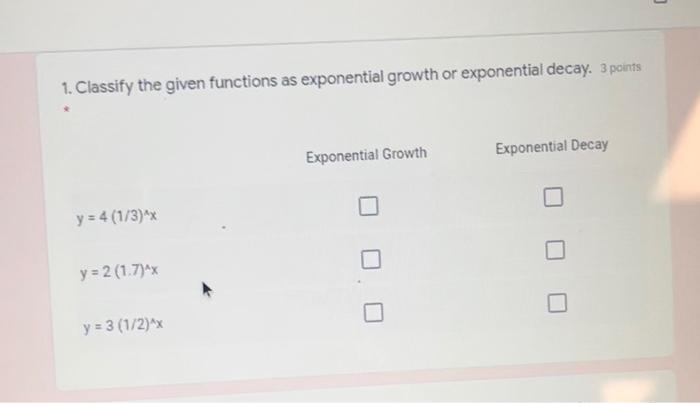 Solved 3 1. Classify the given functions as exponential | Chegg.com