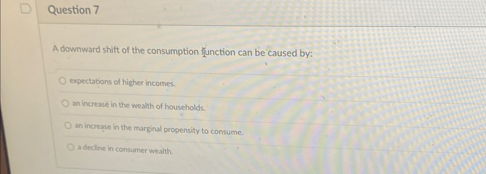 Solved Question 7A downward shift of the consumption | Chegg.com