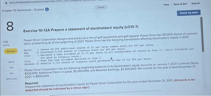 Solved ezto.mheducation.com/ext/map/index.htmicon Help Save | Chegg.com