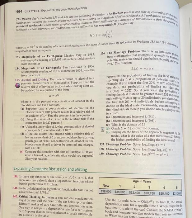 Solved 464 CHAPTER 6 Exponential and Logarithmic Functions | Chegg.com