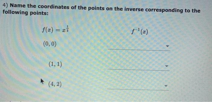 Solved 4) Name the coordinates of the points on the inverse | Chegg.com