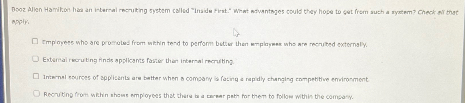 Solved Booz Allen Hamilton has an internal recruiting system | Chegg.com