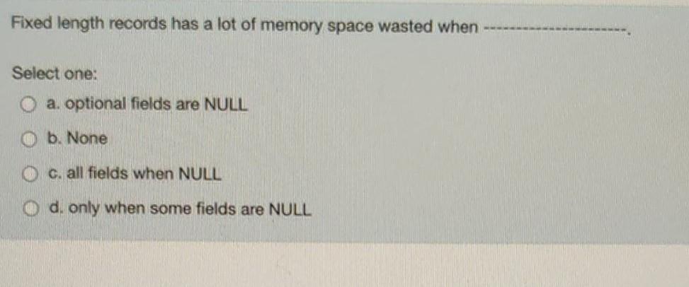 Solved Fixed length records has a lot of memory space wasted | Chegg.com
