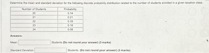 Solved Determine the mean and standard deviation for the | Chegg.com