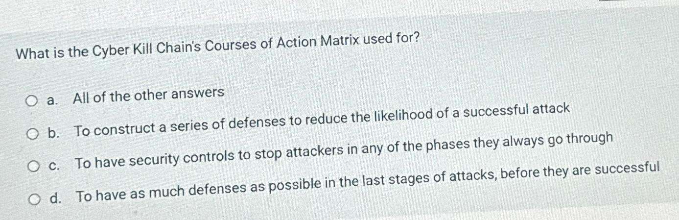 Solved What is the Cyber Kill Chain's Courses of Action | Chegg.com
