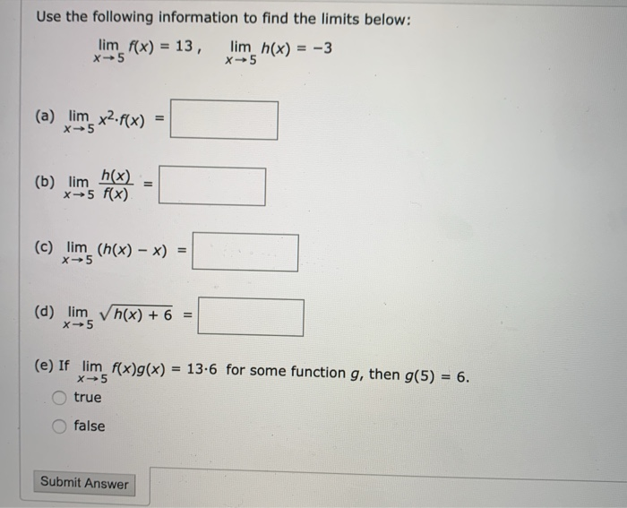 Solved Use the following information to find the limits | Chegg.com