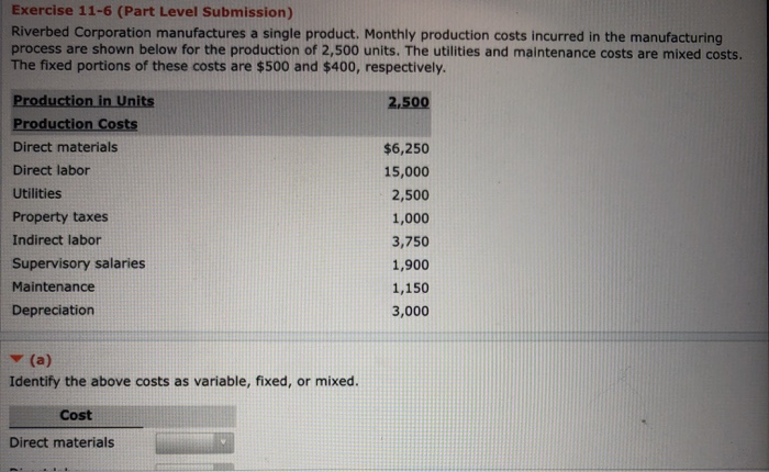 Solved Exercise 11-6 (Part Level Submission) Riverbed | Chegg.com
