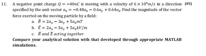 Solved A negative point charge Q=−40nC is moving with a | Chegg.com