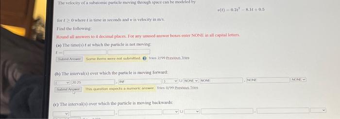 Solved The velocity of a subatomic particle moving through | Chegg.com