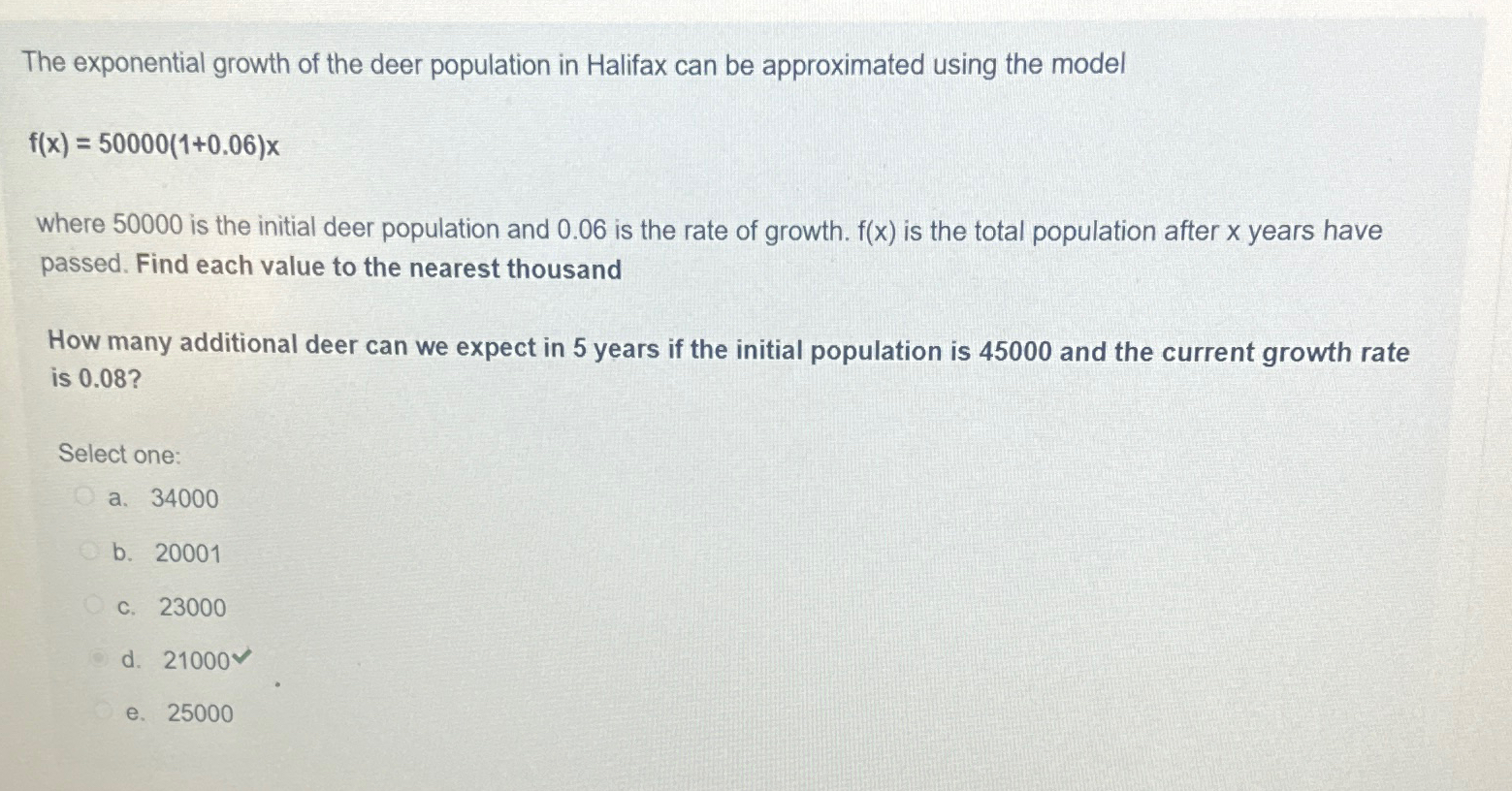 Solved The exponential growth of the deer population in | Chegg.com