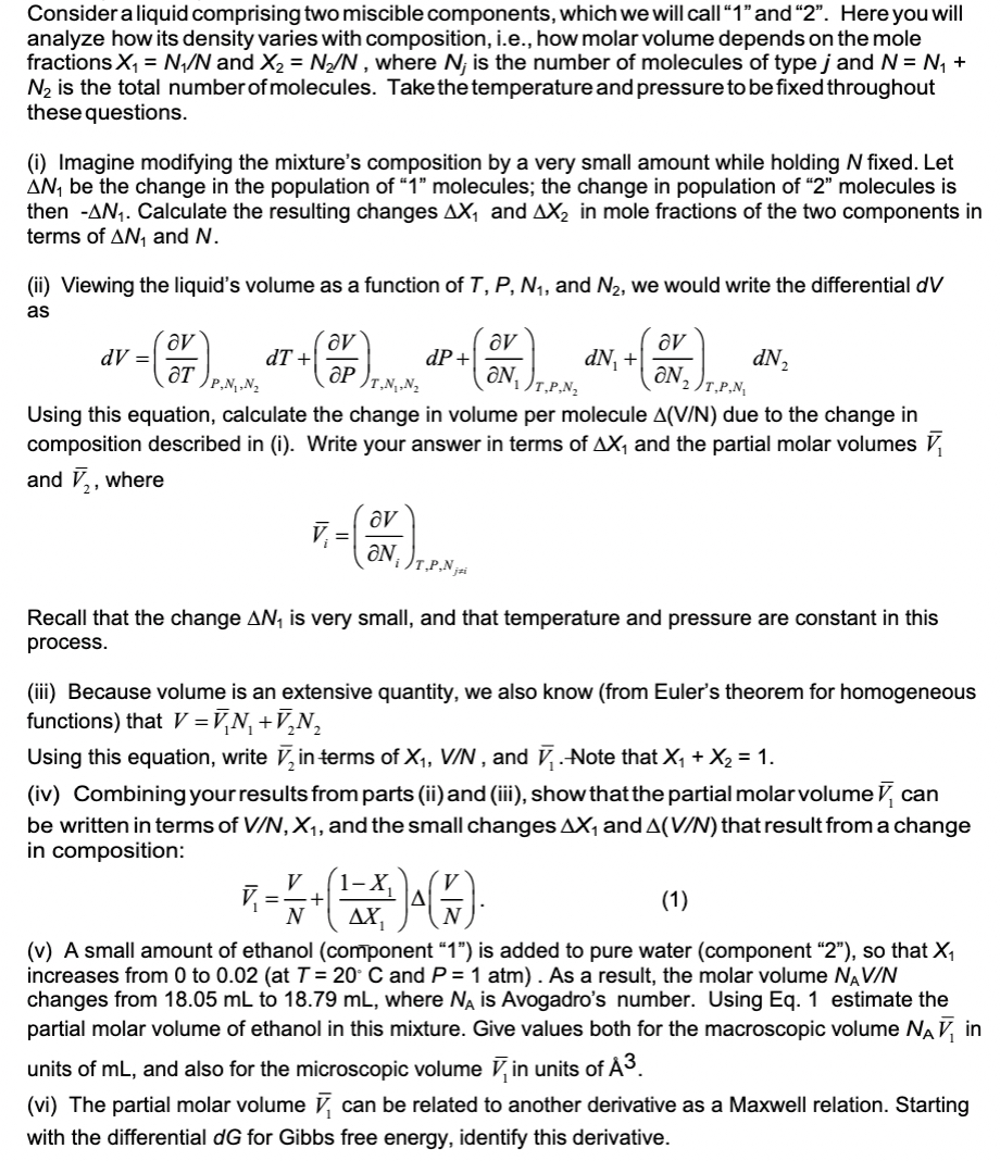 Solved Consider a liquid comprising two miscible components, | Chegg.com