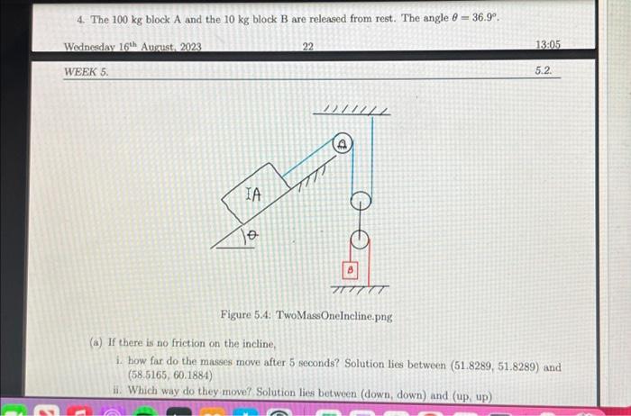 4. The 100 kg block A and the 10 kg block B are | Chegg.com