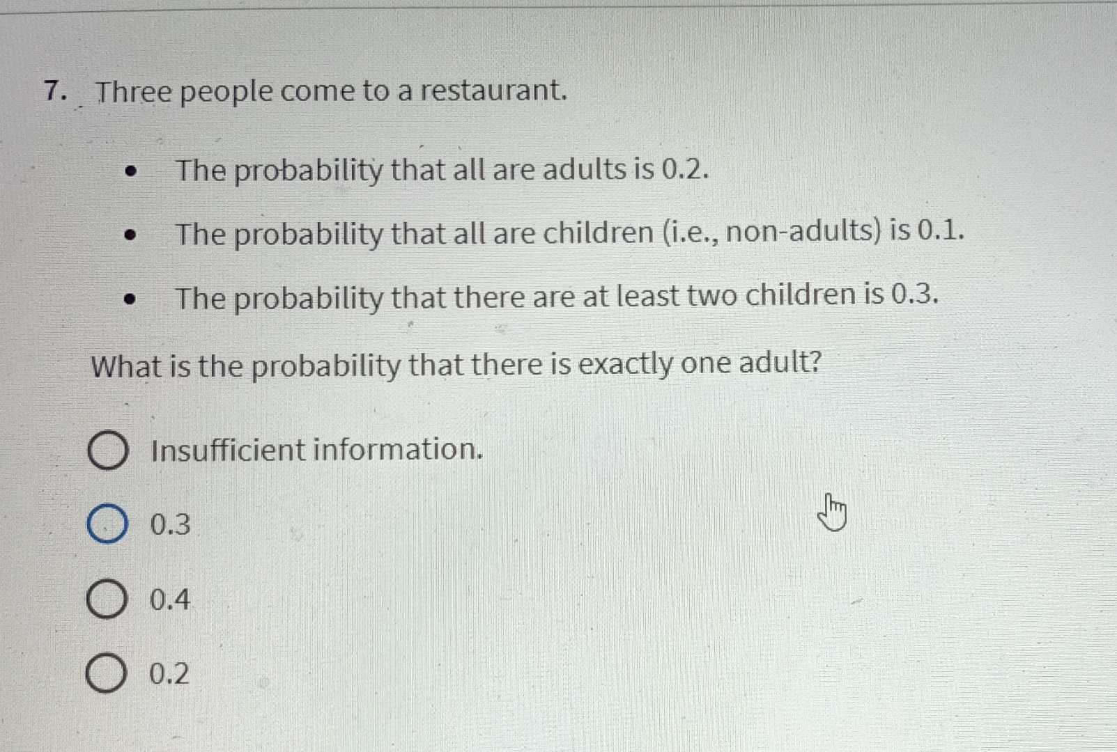 Solved Three people come to a restaurant.The probability | Chegg.com