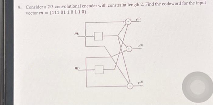 Solved 9. Consider a 2/3 convolutional encoder with | Chegg.com
